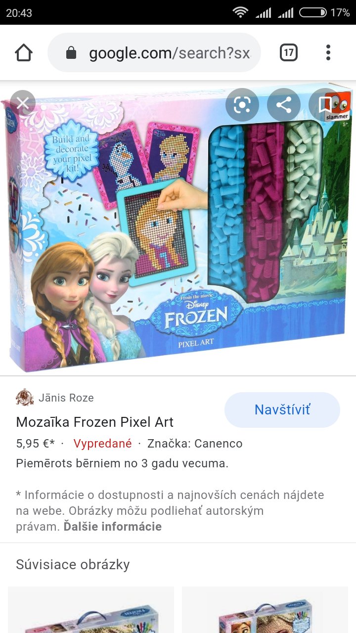 Mozaika - penové kolíky Disney Frozen pixel art - Modrý koník